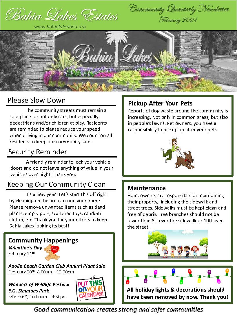 Bahia Lakes Newsletters